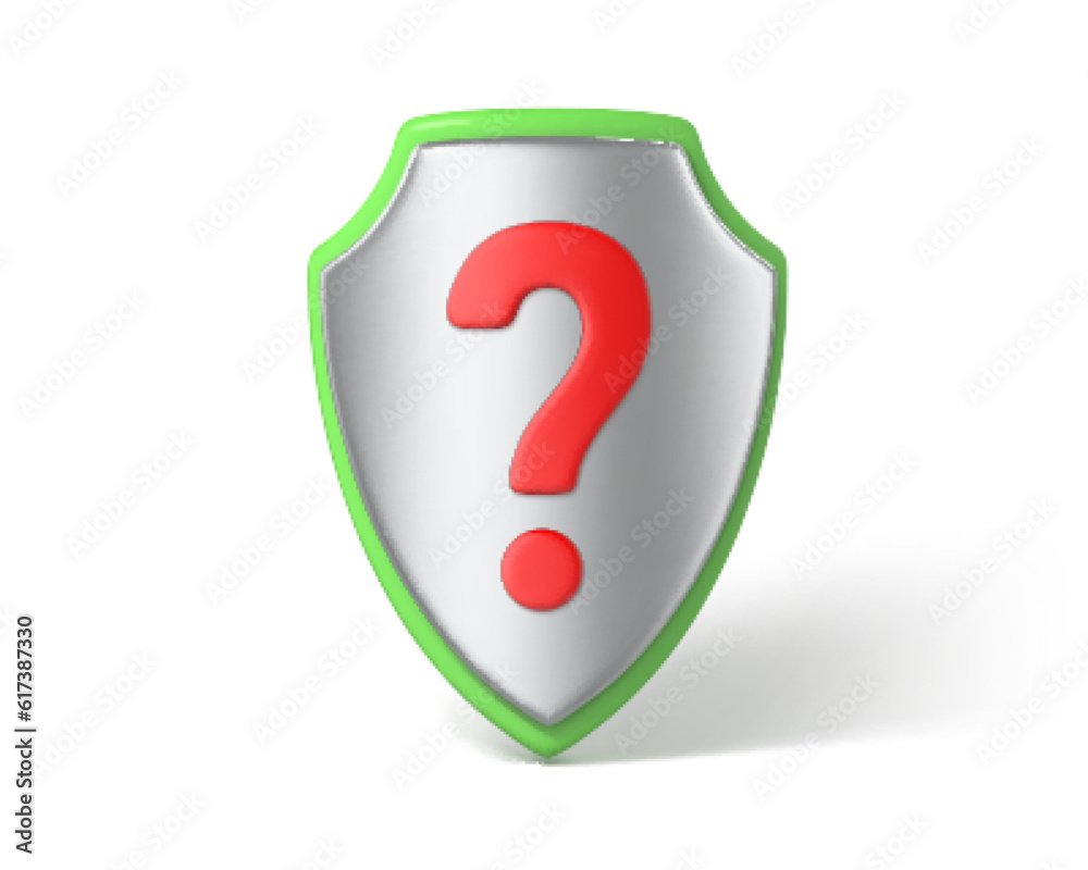 3d shield with a red question sign. Question mark shield icon. Concept ...