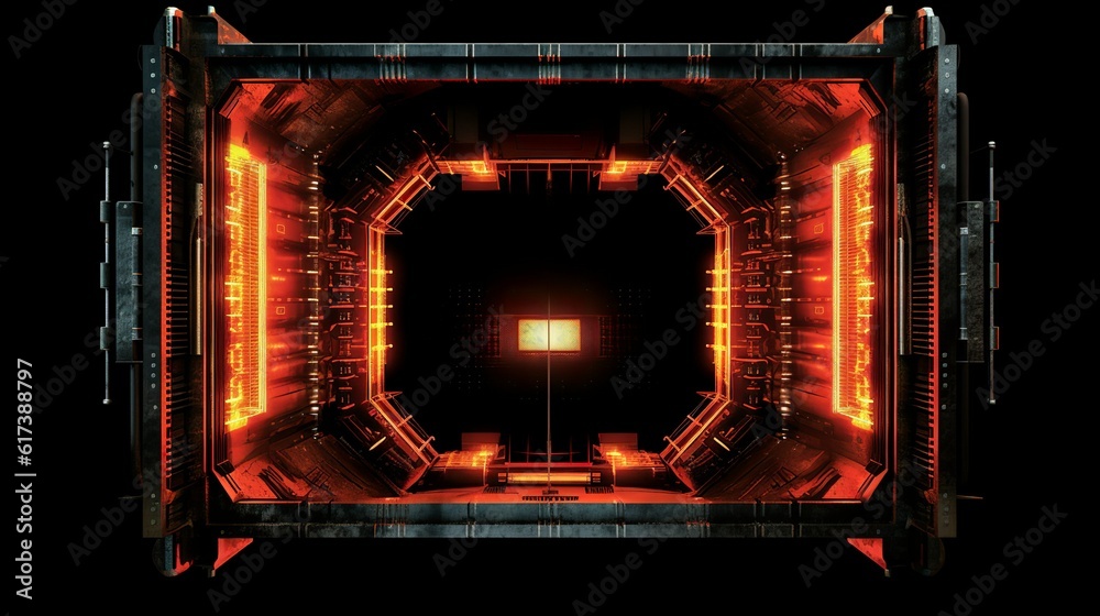 Retrofuturistic neon screen and control panel device with consoles and ...