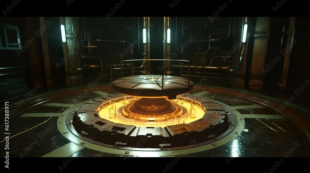 Retrofuturistic cyberpunk teleport platform device in dieselpunk ...