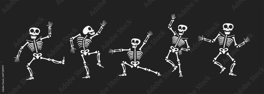 Skeletons dancing with different positions flat style design vector ...