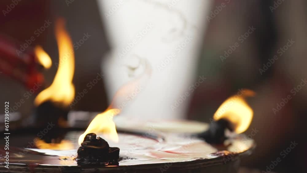 oil lamp with a flame for those who come to pay homage to monks, light ...