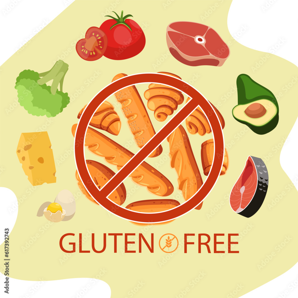 Food products for gluten free diet vector illustration. Cartoon drawing ...