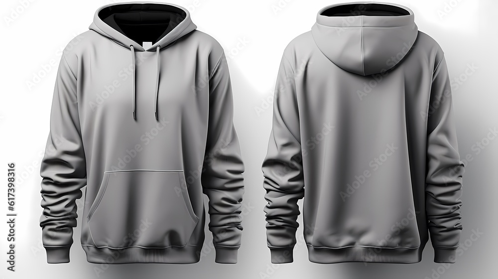Gray hoodie template. Front, Back side view. Hoodie sweatshirt long ...