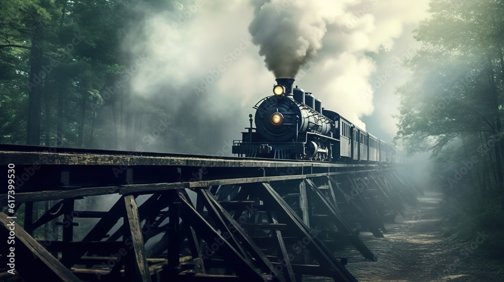 Classic steam locomotive train engine on track generative ai Stock ...