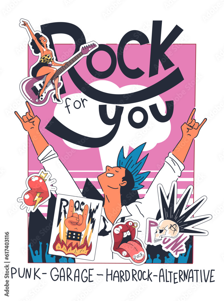 Punk rock festival poster. Colorful banner with rock concert and ...