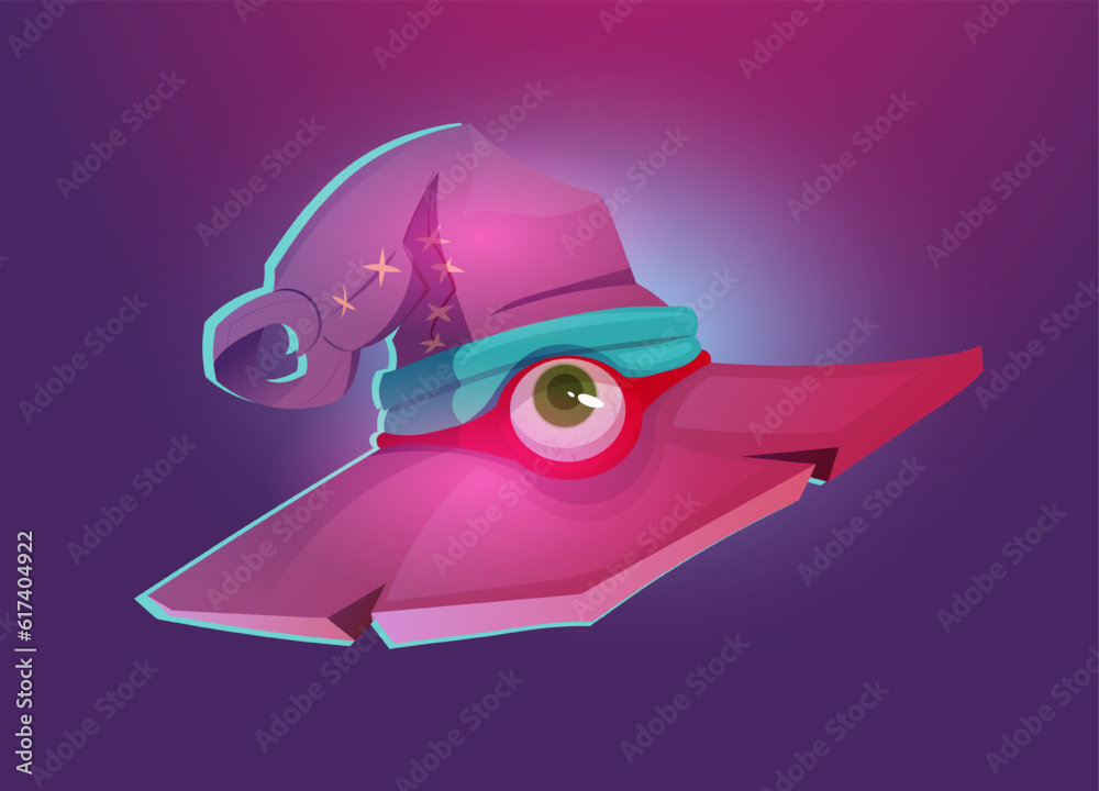 Magic witch hat. Purple creepy cap with eye decoration for sorcerer or ...