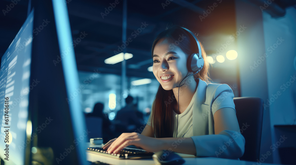 call center women smiled working and providing service with courtesy ...