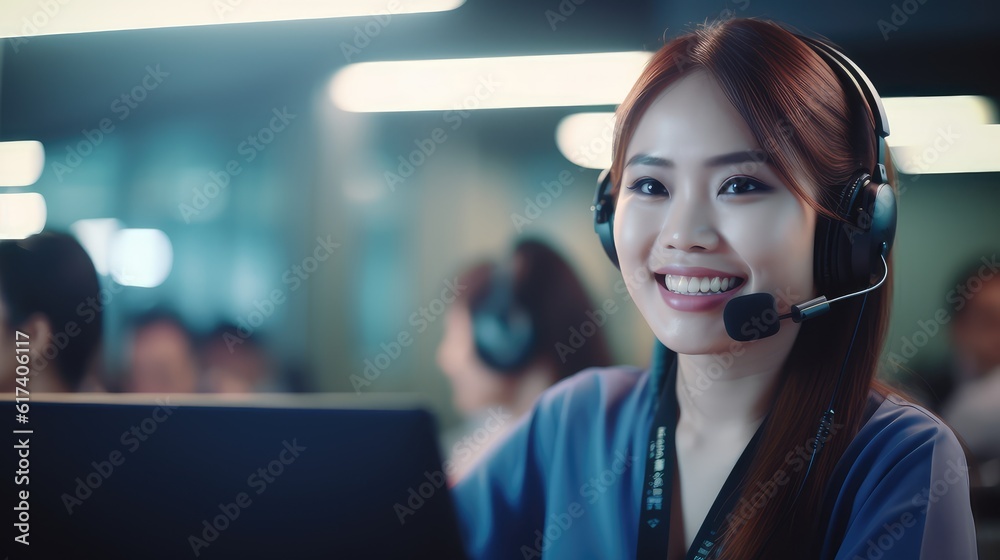 call center women smiled working and providing service with courtesy ...