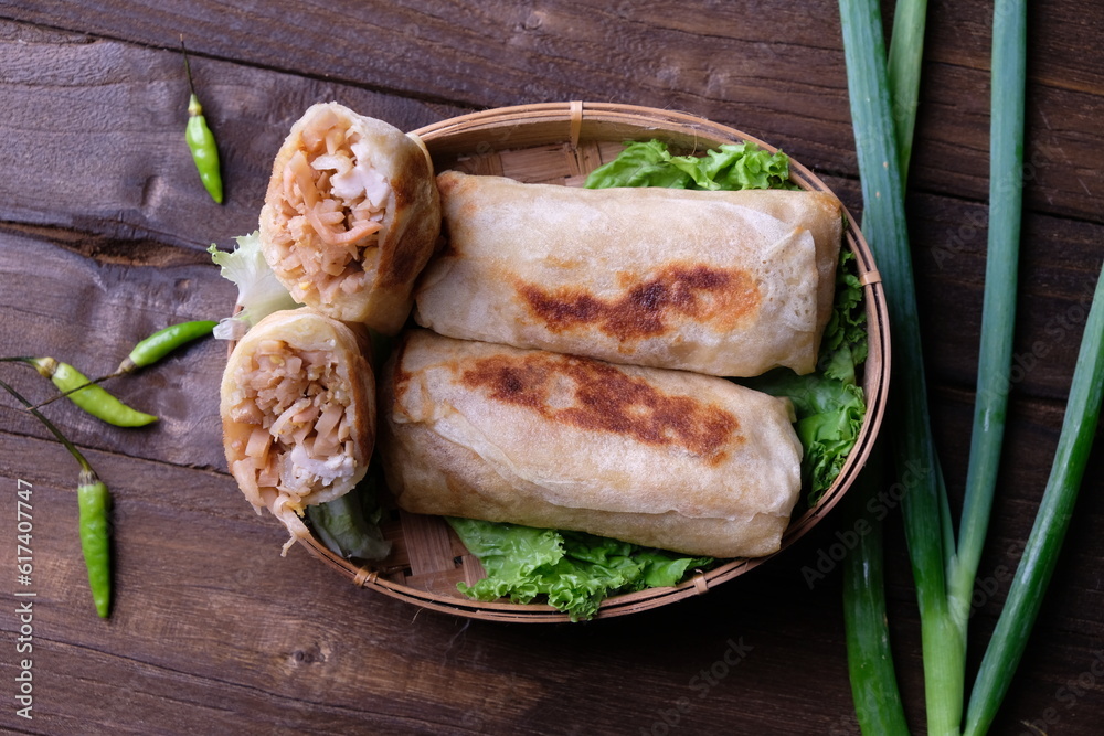 Lumpia Rebung Ayam. bamboo shoot spring rolls with shredded chicken ...