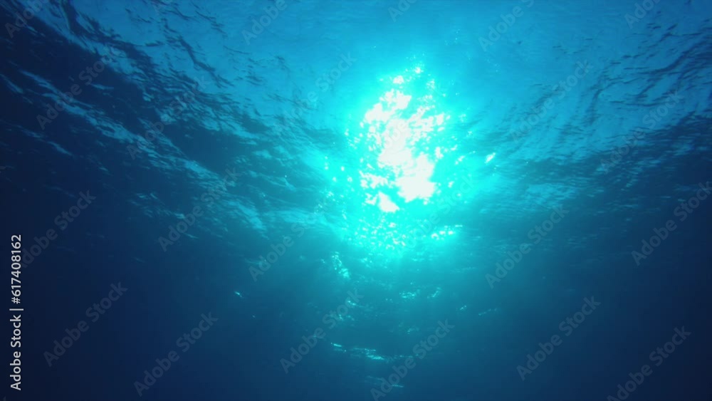 Tropical Blue Sea. Blue sea water surface. Underwater blue water air bubbles. Air bubbles blue ...