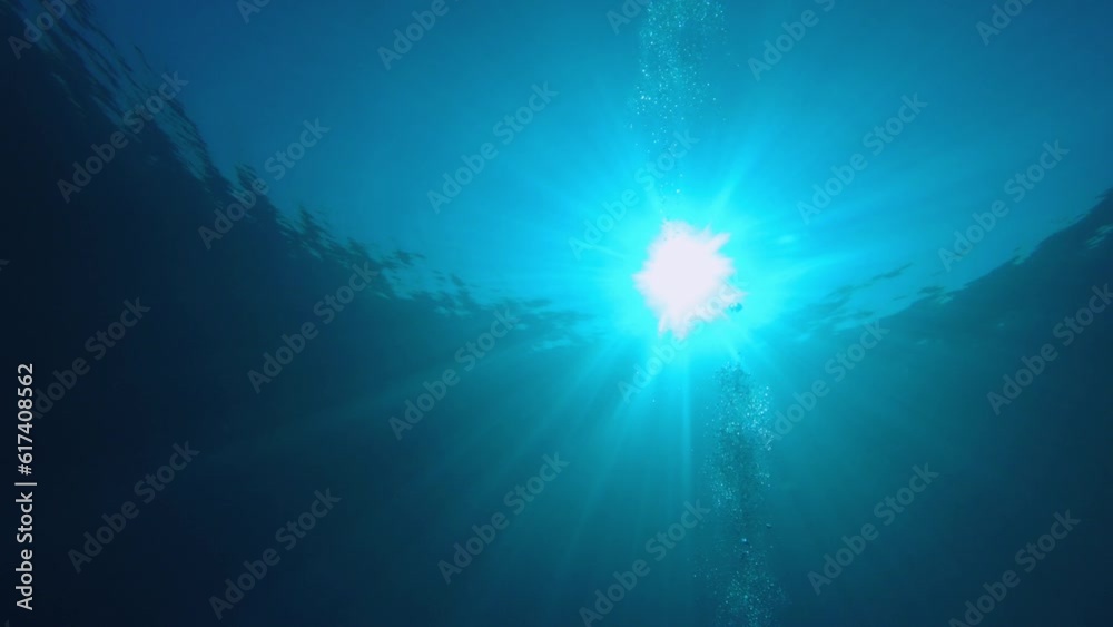 Underwater Blue Sea Light Reflections. Blue sea water surface ...