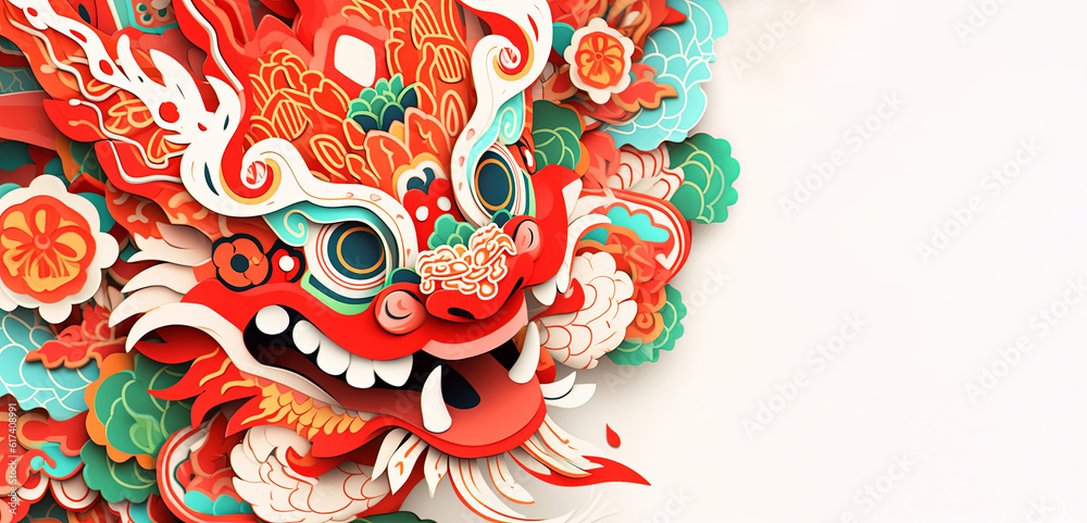 Year of the dragon chinese celebration. Paper cut out Chinese dragon ...