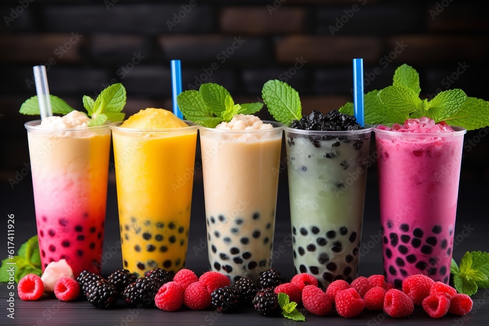 commercial photo of bubble tea boba different colorful flavors Stock ...