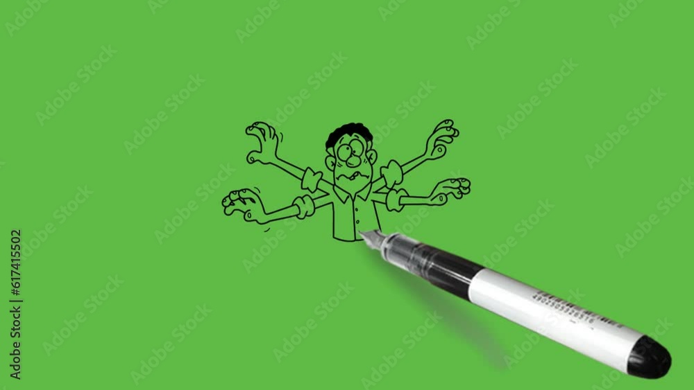 draw young man cartoon character show his different tricks with black ...