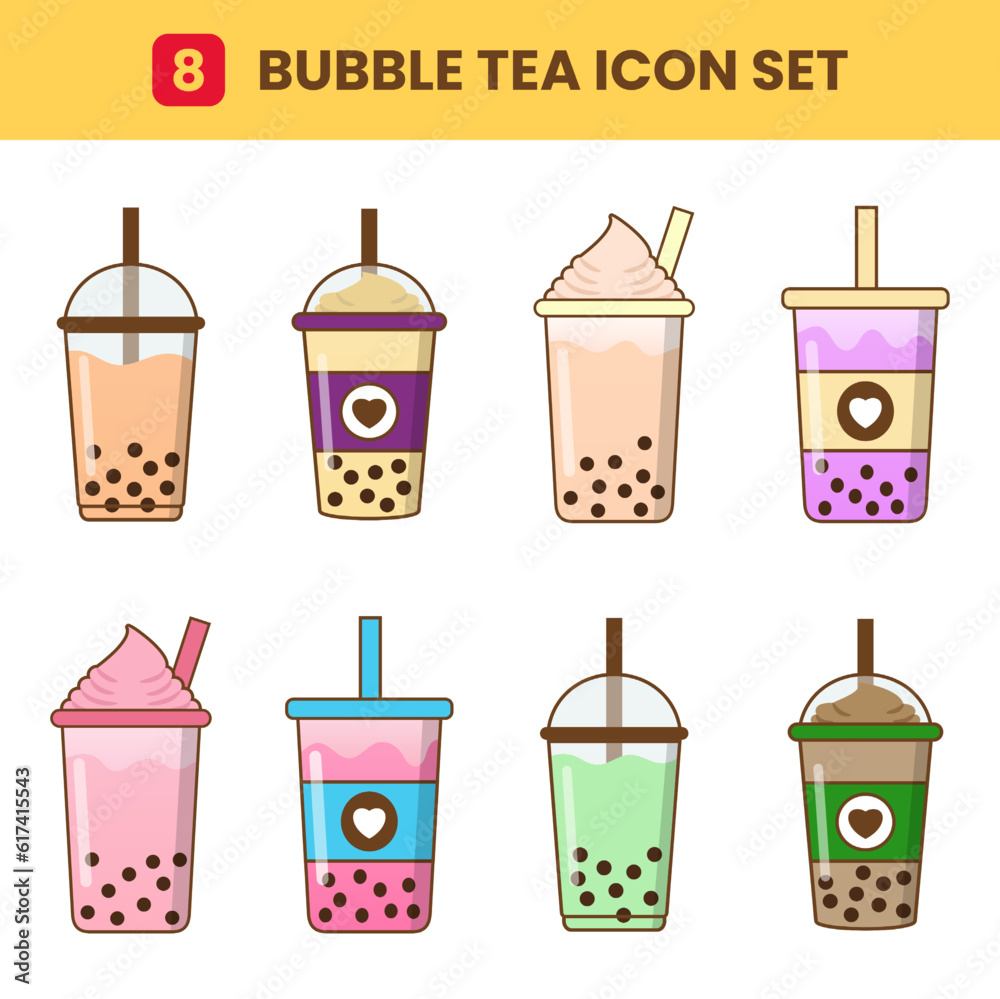 Bubble Tea Icon Set, Bubble Tea Vector Element, Bubble Tea Illustration Collection Stock Vector ...