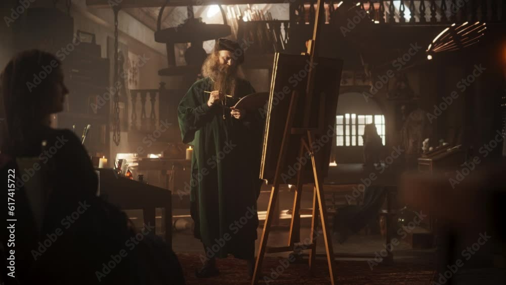 Representation of Historical Era: Wide Portrait of the Genius Leonardo ...