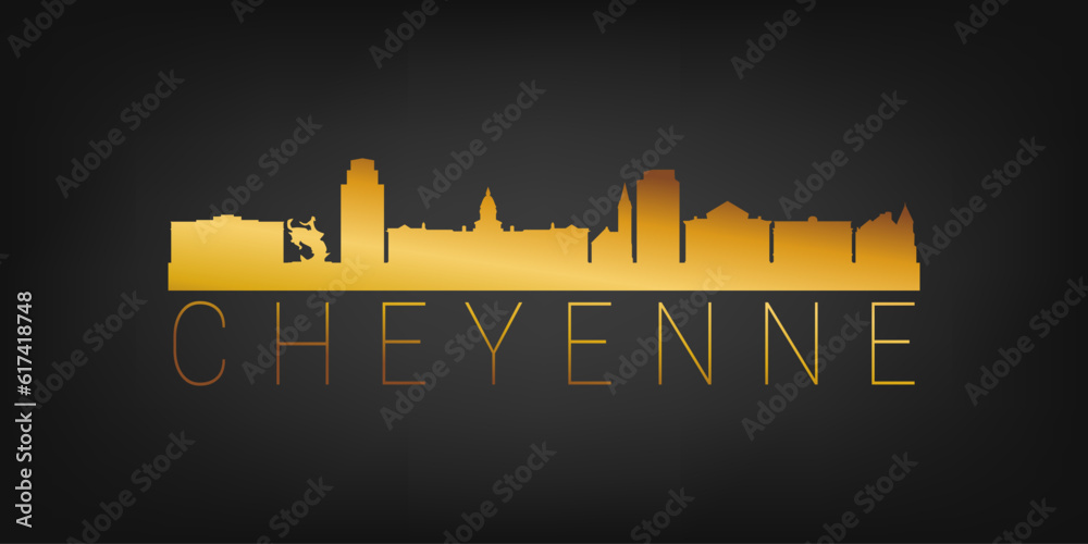 Cheyenne, WY, USA Gold Skyline City Silhouette Vector. Golden Design ...
