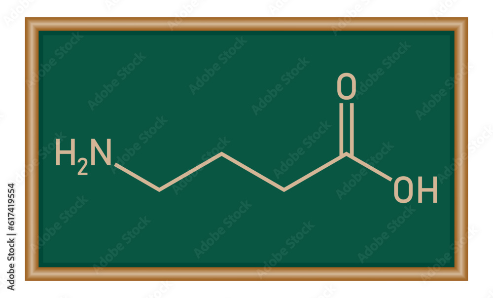 Chemical structure of γ-Aminobutyric acid or gamma-aminobutyric acid or GABA (C4H9NO2). Chemical ...