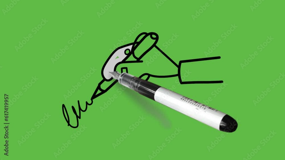 draw white skin human hand catching pen and write something with black ...