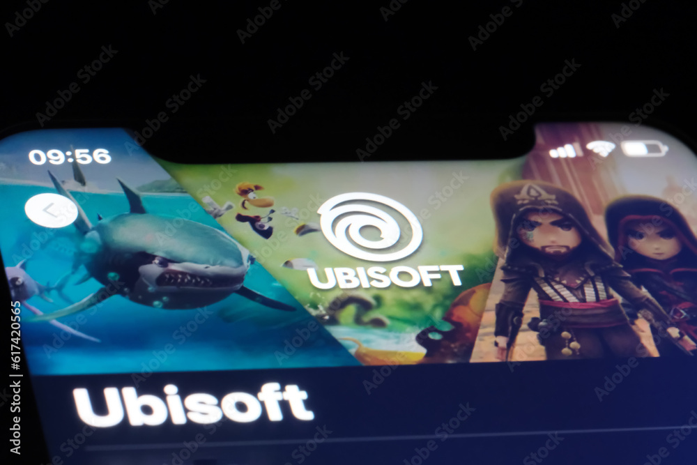 Shanghai,China-June 27th 2023: Ubisoft brand logo on screen. Ubisoft ...