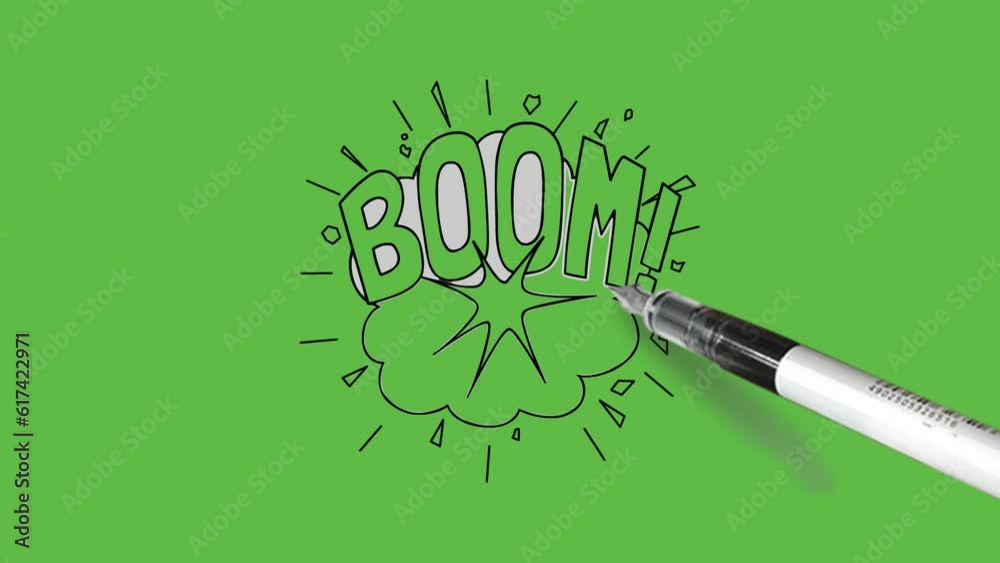 draw cloud with BOOM tag and extramentry sign with black outline on ...