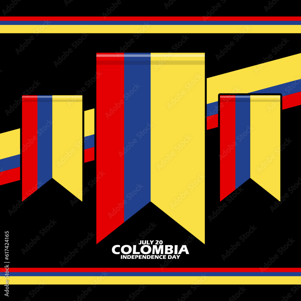 Colombian flags with ribbons and bold text on black background to ...