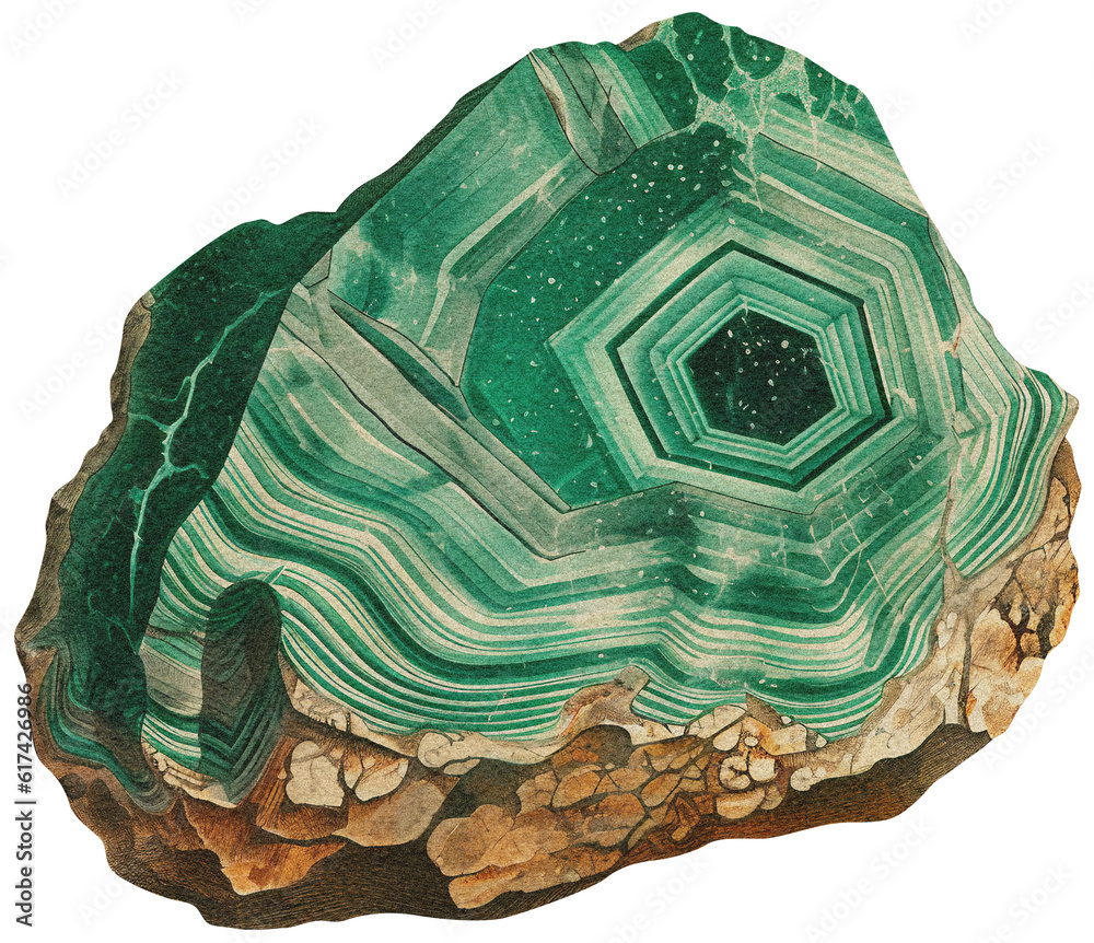 Malachit mineral on transparent background, old-style vintage ...