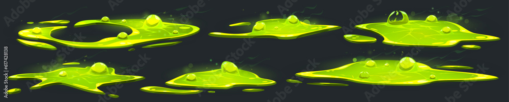 2d liquid toxic puddle and bubble effect isolated vector game fx icon ...