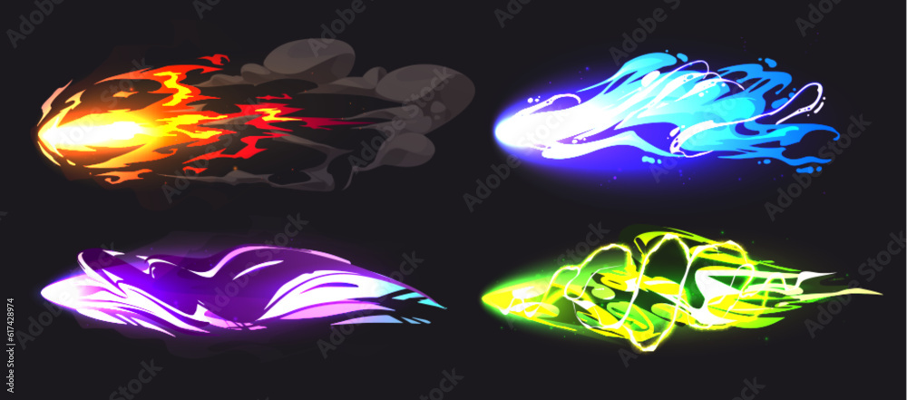 Magic blast game vfx light effect cartoon vector. Magician spell energy ...