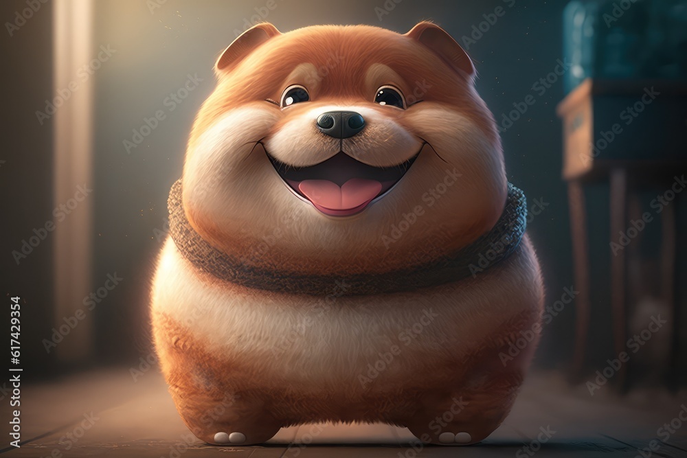 funny and chubby cartoon dog wallpaper in 3d style generative ai Stock ...