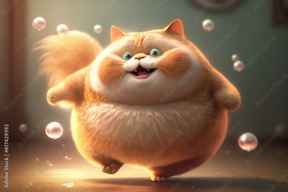 3d animated chubby cartoon cat a joyful and furry pet generative ai ...