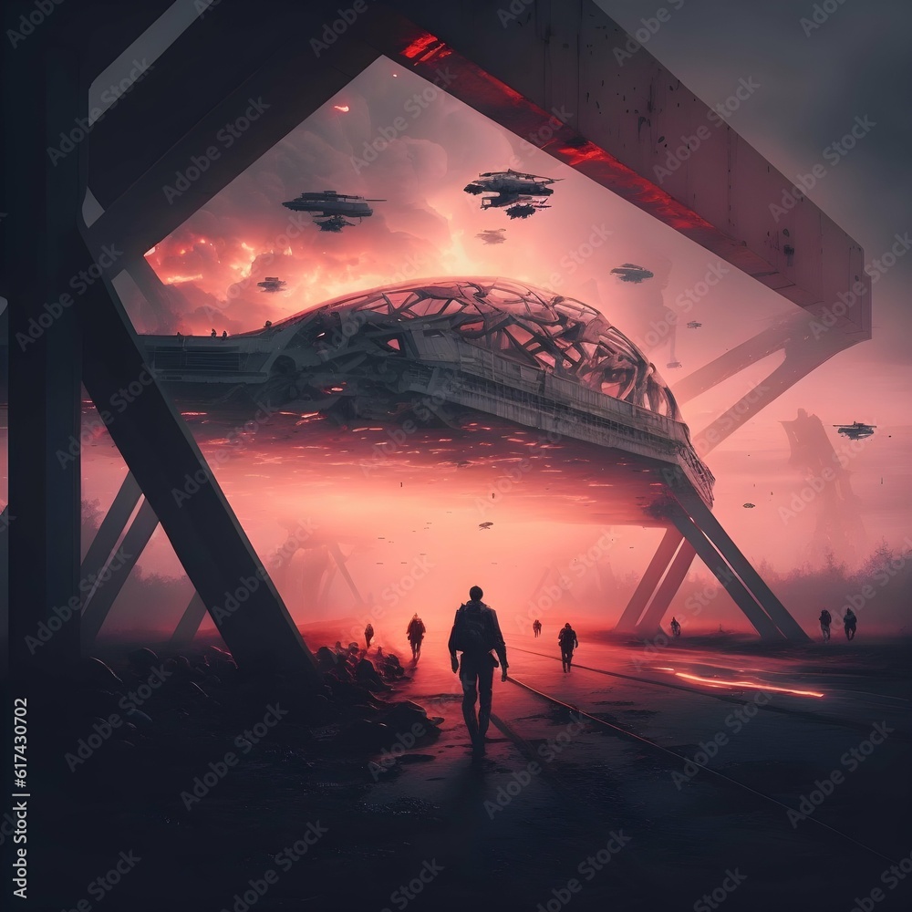 Alien Invasion bridge across the frame red sky stranger things vibe ...