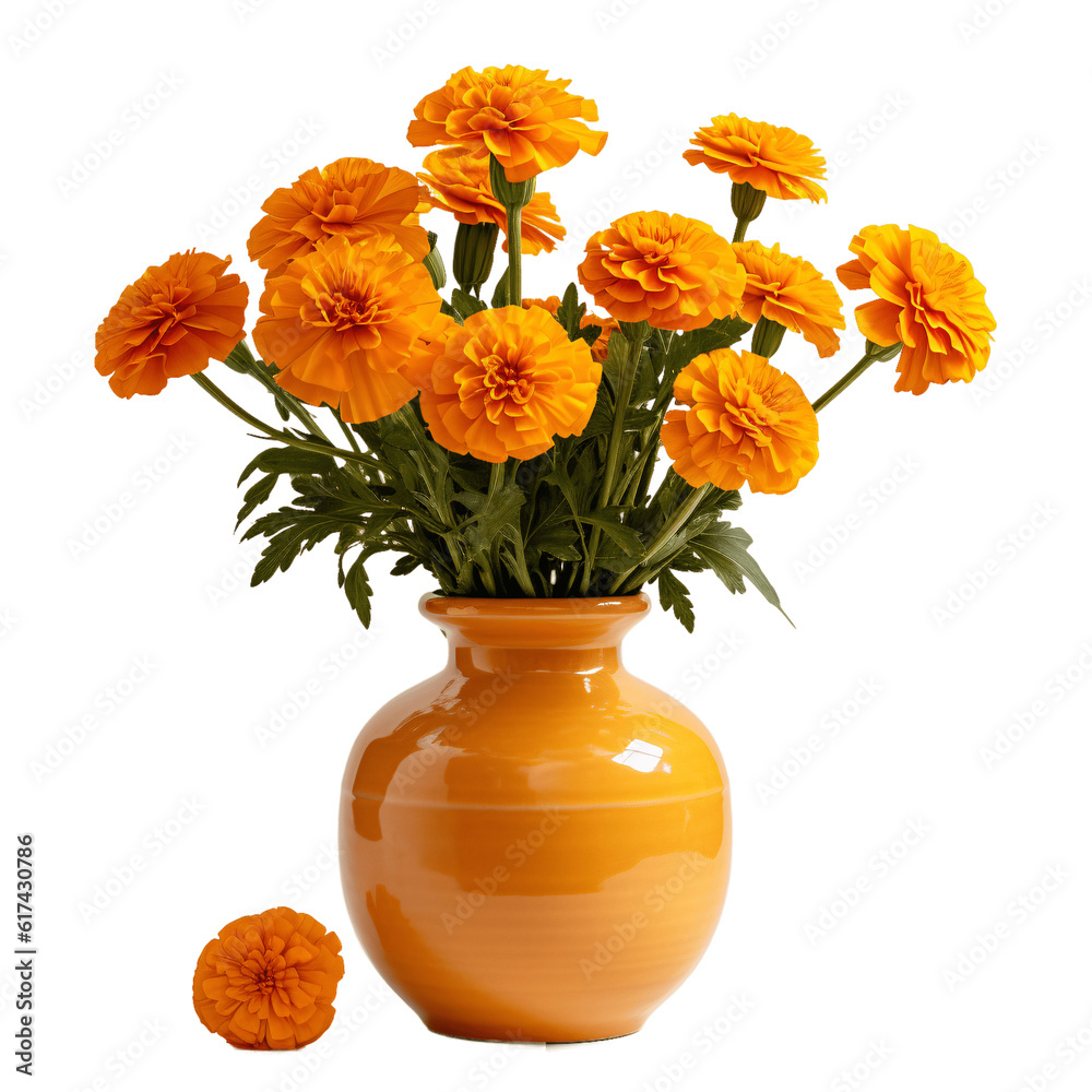 Marigolds in a ceramic pot isolated on transparent background Stock ...