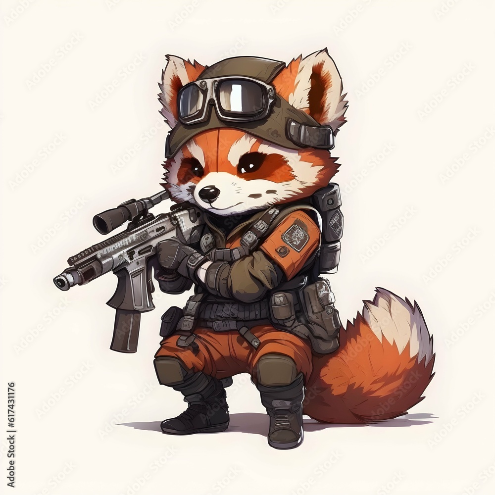 cute red panda full body portrait drawing as a call of duty warzone ...
