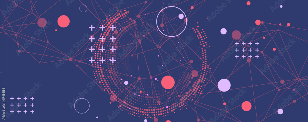 Halftone Science Background With Connecting Dots And Lines Digital Data Visualization Stock