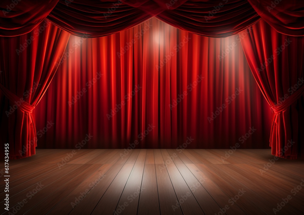 Red curtains theater scene stage backdrop. Curtain with space for copy ...