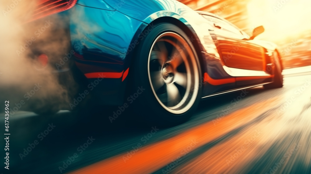 drifting car wheels close-up,Sports car racing on the race track. ai ...