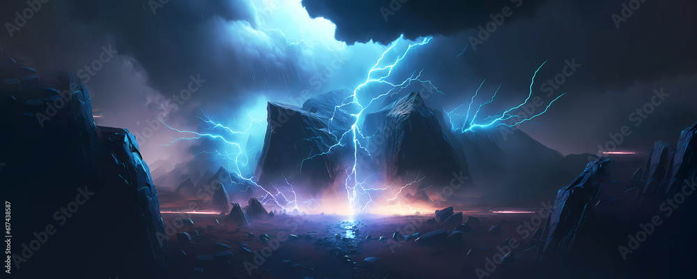 rain and lightning. Screensaver. Wallpaper. Banner. AI generated Stock ...