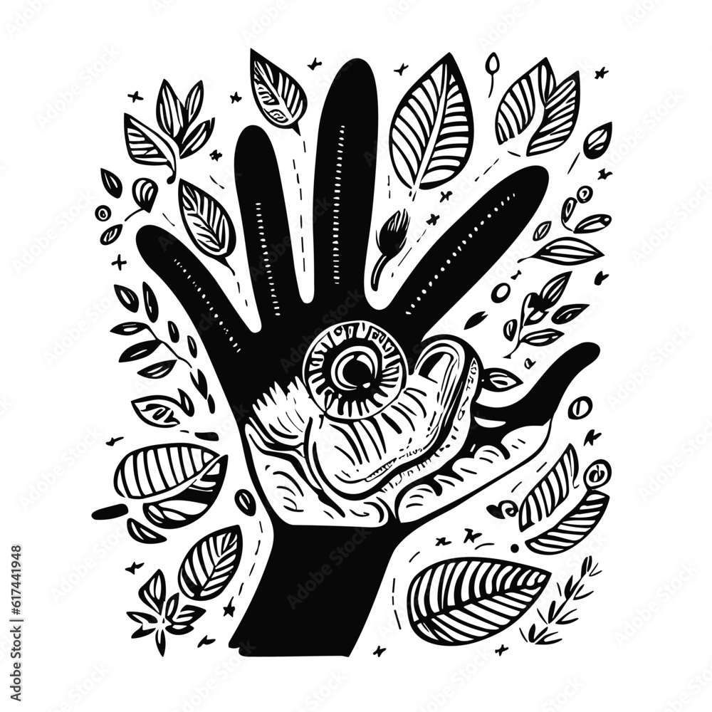 Sketch of sign Hi, Hand with five fingers. Open palm showing number ...