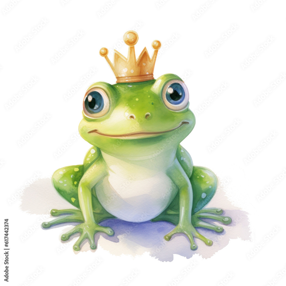 Watercolor princess frog isolated. Illustration Generative AI. Stock ...