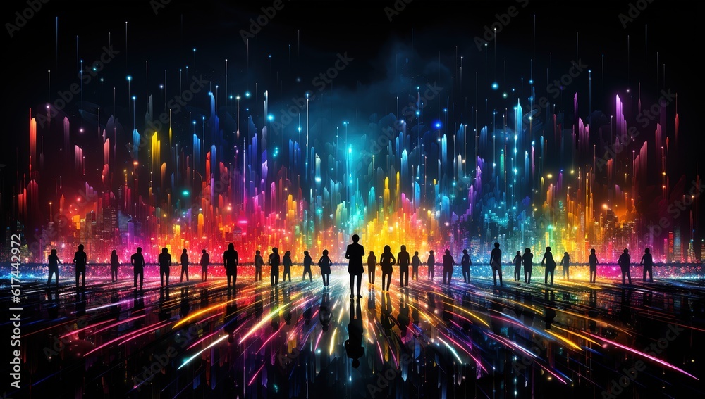 Rainbow background and silhouettes of dancing dancers Stock ...