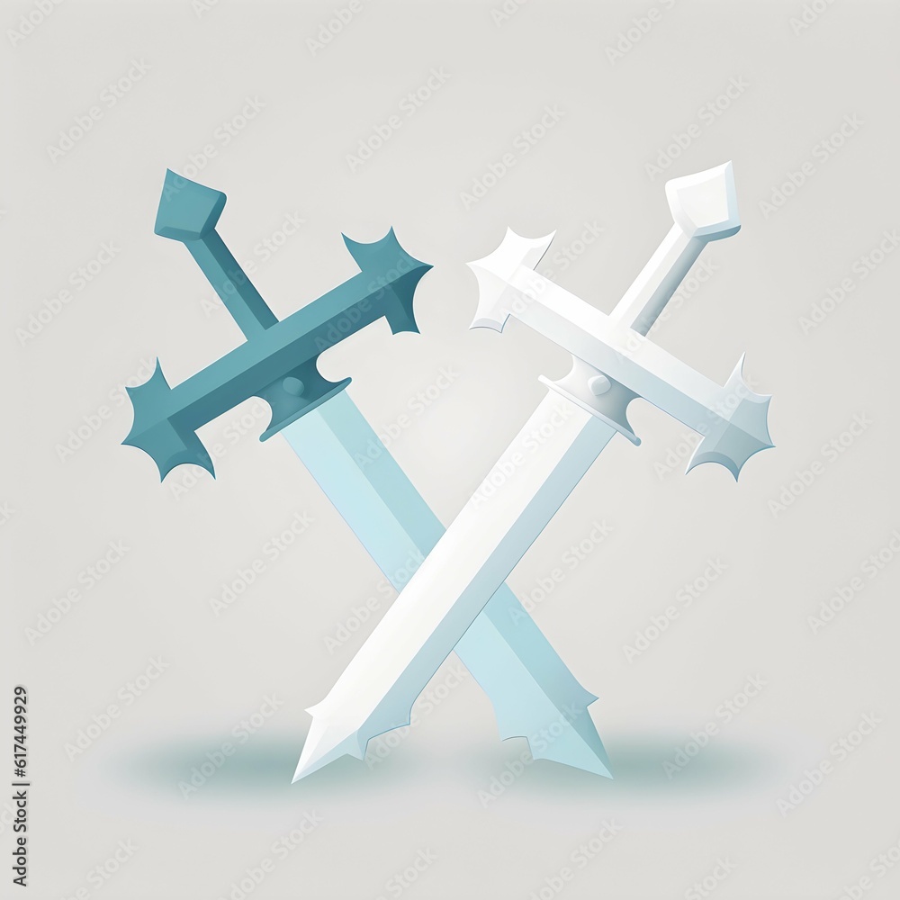 simple 2d crossed swords in the style of a 2d video game all white ...
