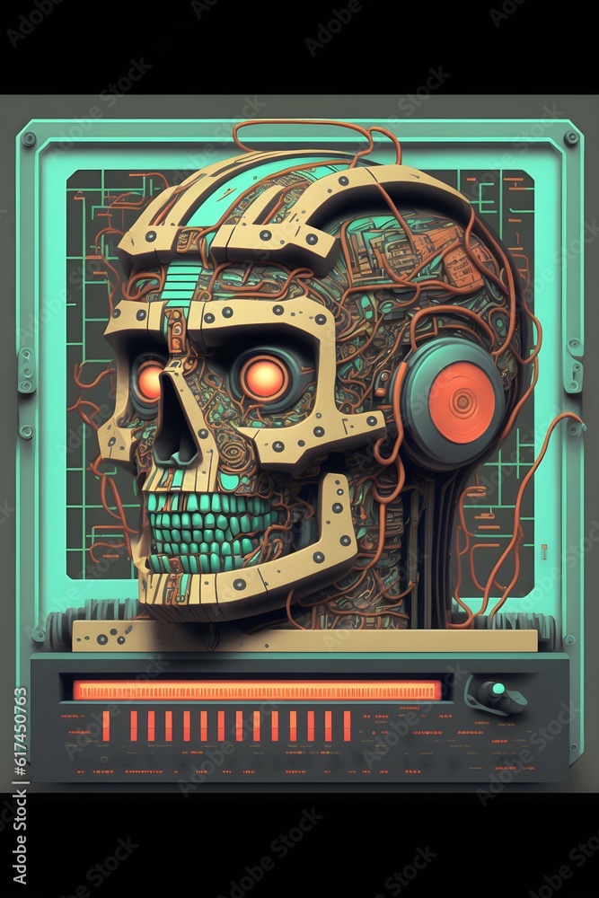 sythesizer drum machine human head illustration concept head interior ...