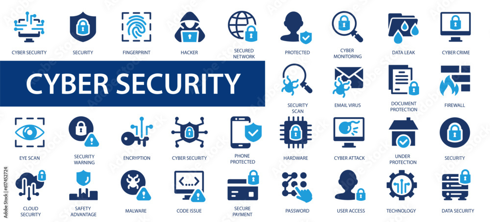Vetor de Cyber security icons set. Computer and internet security ...