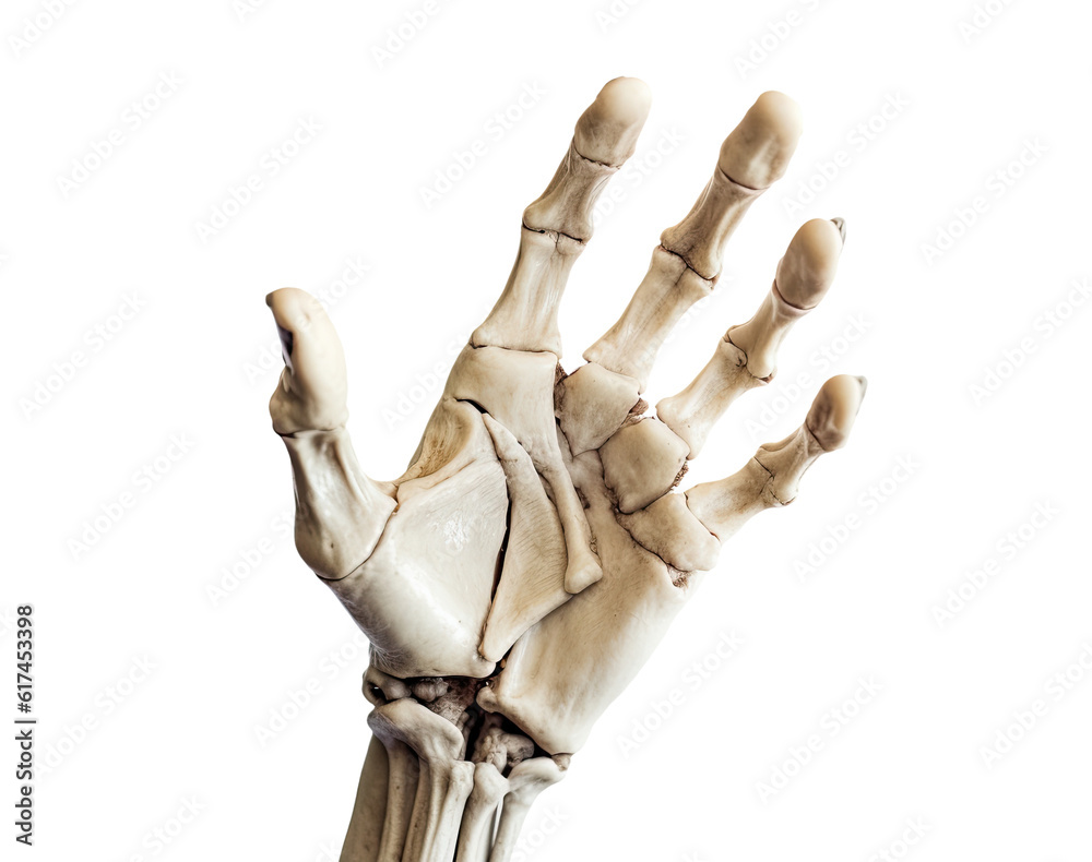 Arm of a skeleton, close-up, transparent on transparent background ...