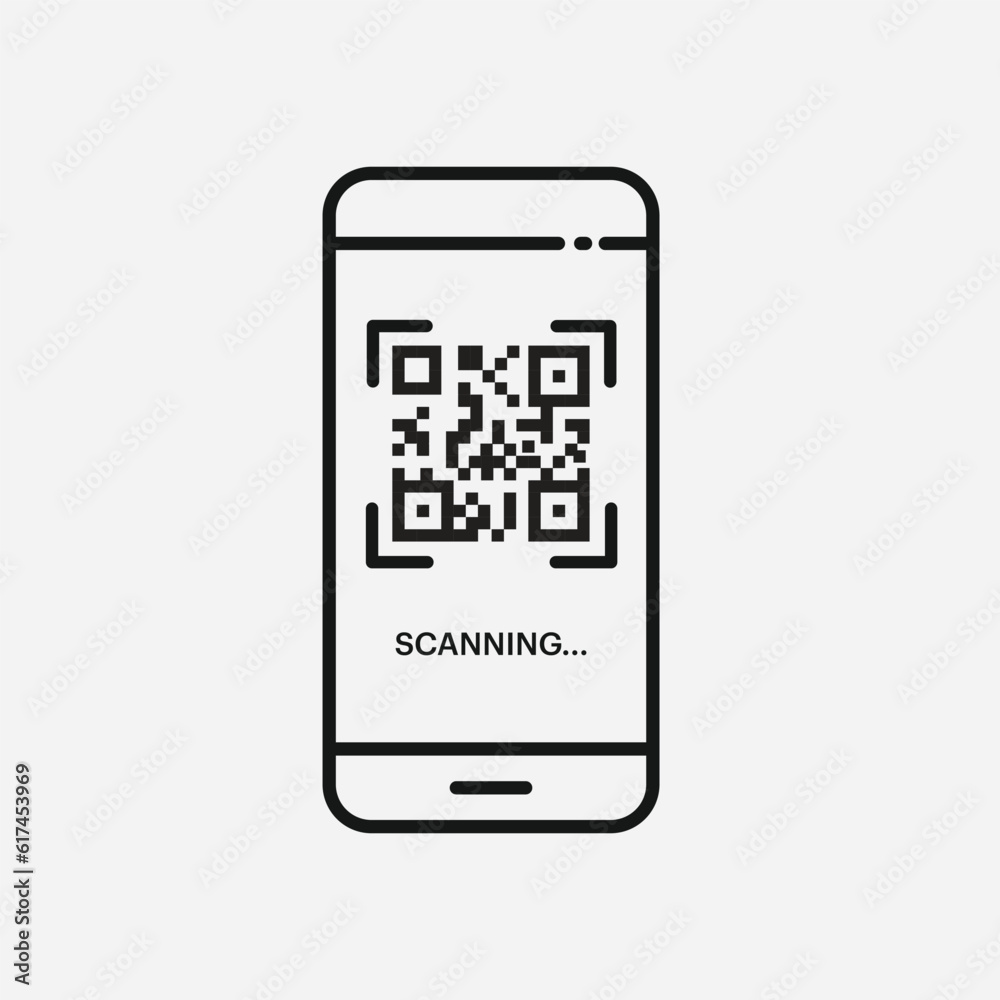 QR code scan icon with smartphone, scan me barcode sign, scanning ...