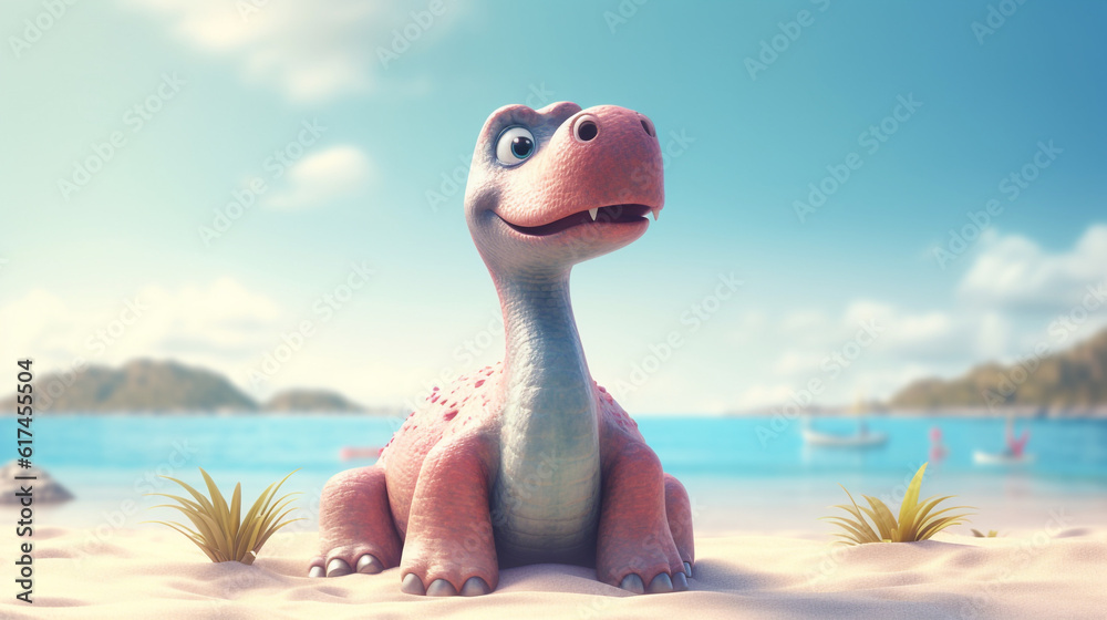 dinosaurs relaxing on the beach minimal rendering background ภาพถ่าย ...