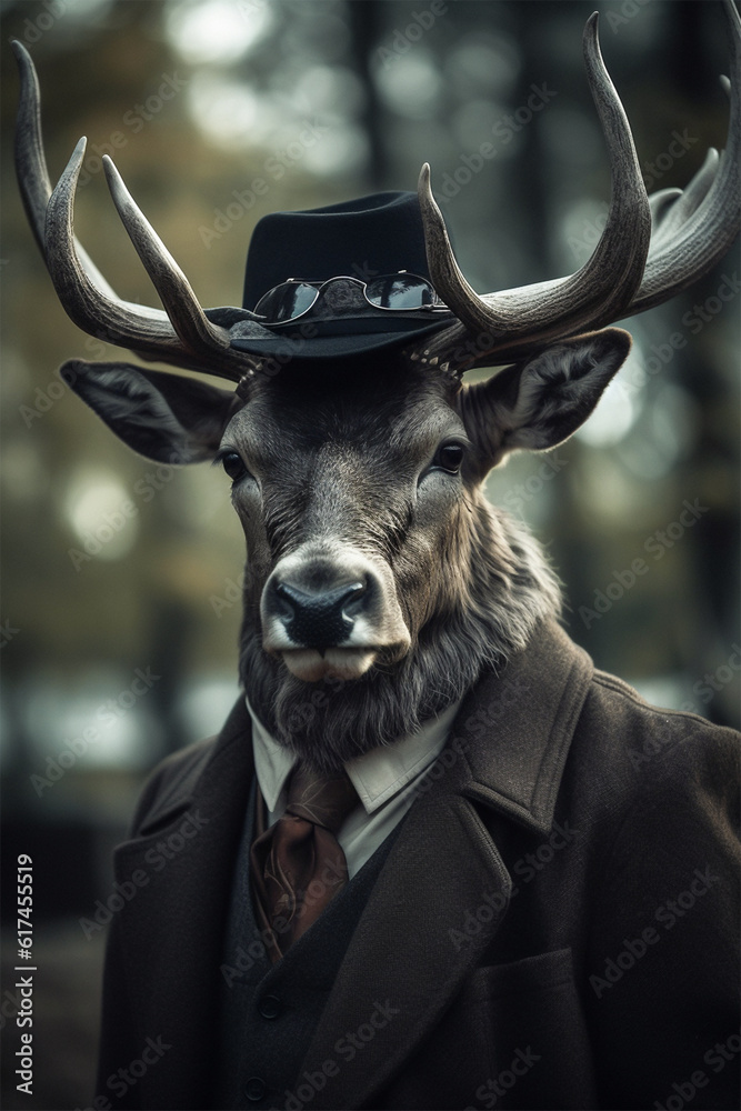 Portrait of a deer in a suit.Animal mafia concept.Created with ...