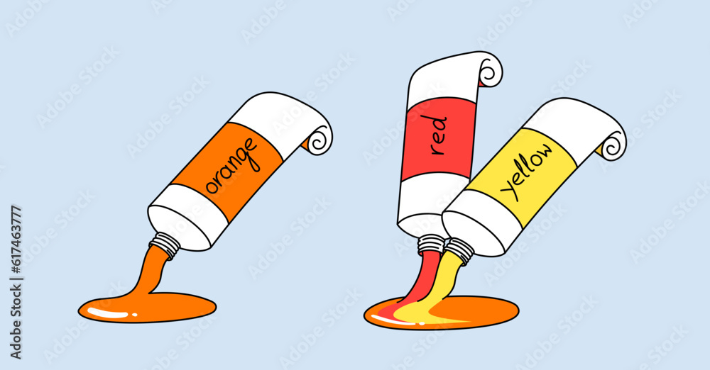 Mixing yellow and red paint gives orange paint. Vector flat ...