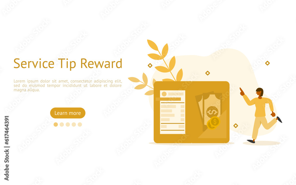 tips service illustration set. characters tipping service fees in bill ...